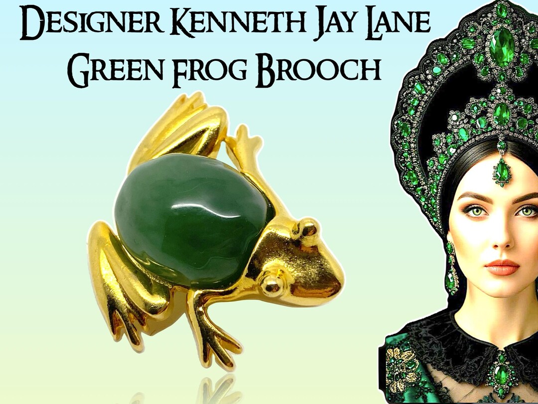 Rare Find Kenneth Jay Lane Green Stone Frog Brooch - Etsy