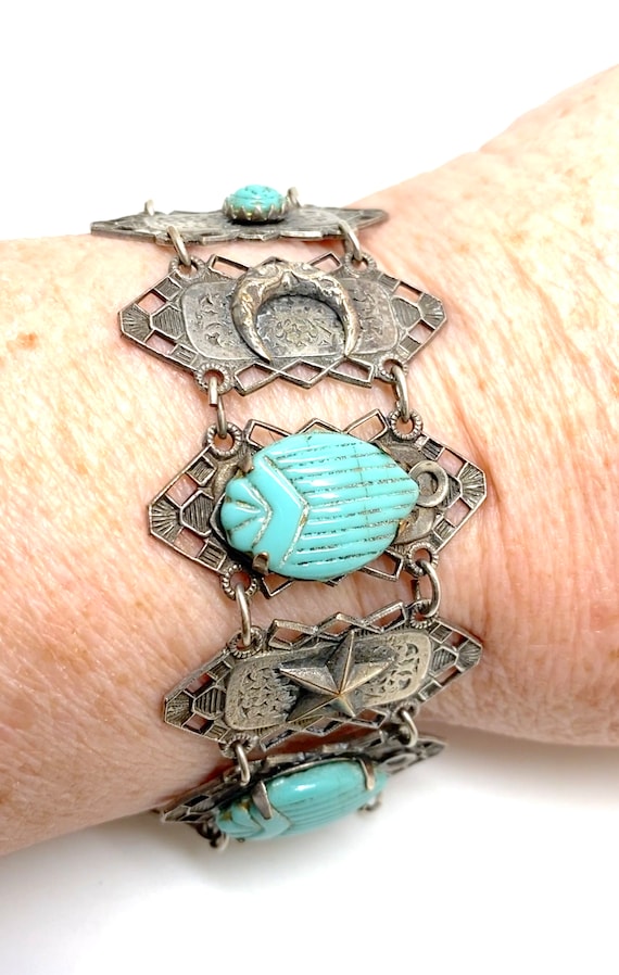 1930s Continental Silver Carved Art Glass Scarab Anci… - Gem