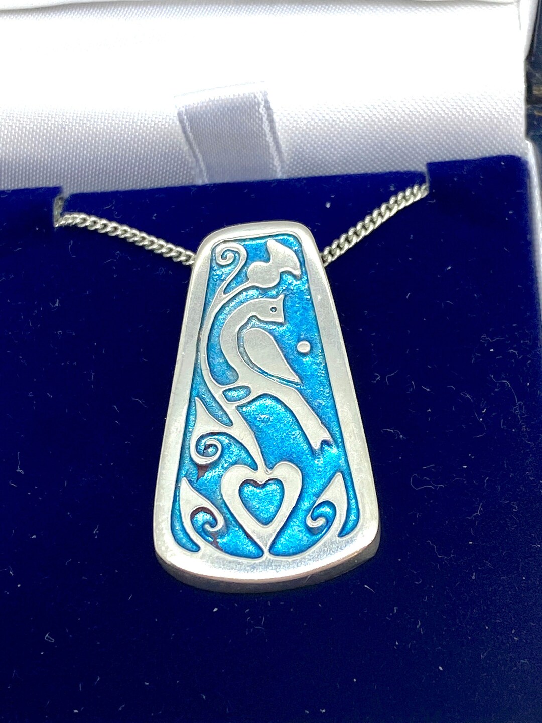 Scottish Pewter Turquoise Enamel Bird of Kells and Thistle Pendant ...