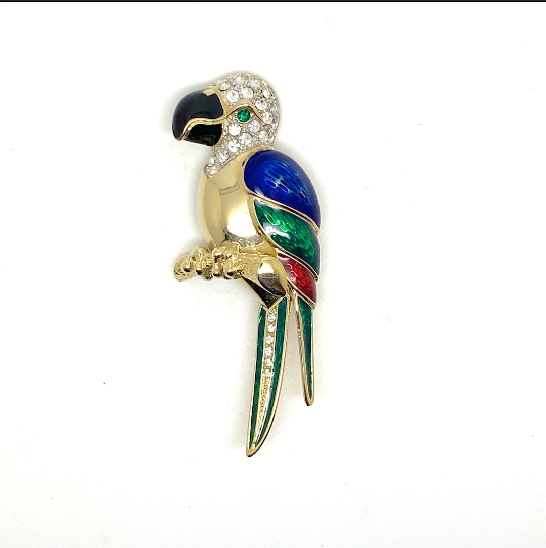 Vintage Cabouchon Rich Enamel and Crystal Parrot Brooch - Etsy