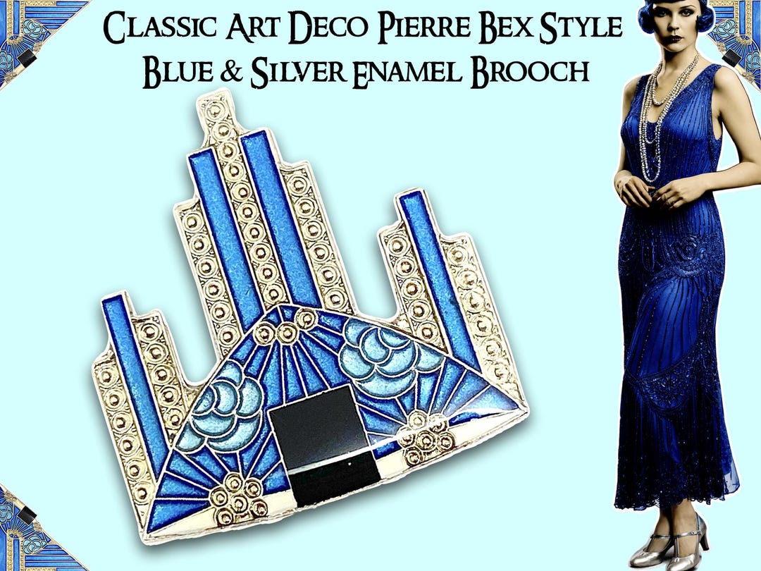 Classic Art Deco Pierre Bex Style Blue & White Enamel Brooch - Etsy UK