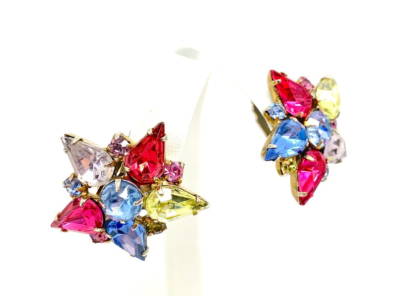 1950s Multi Coloured Crystal Star Clip Earrings | Hollywood Glamour ...