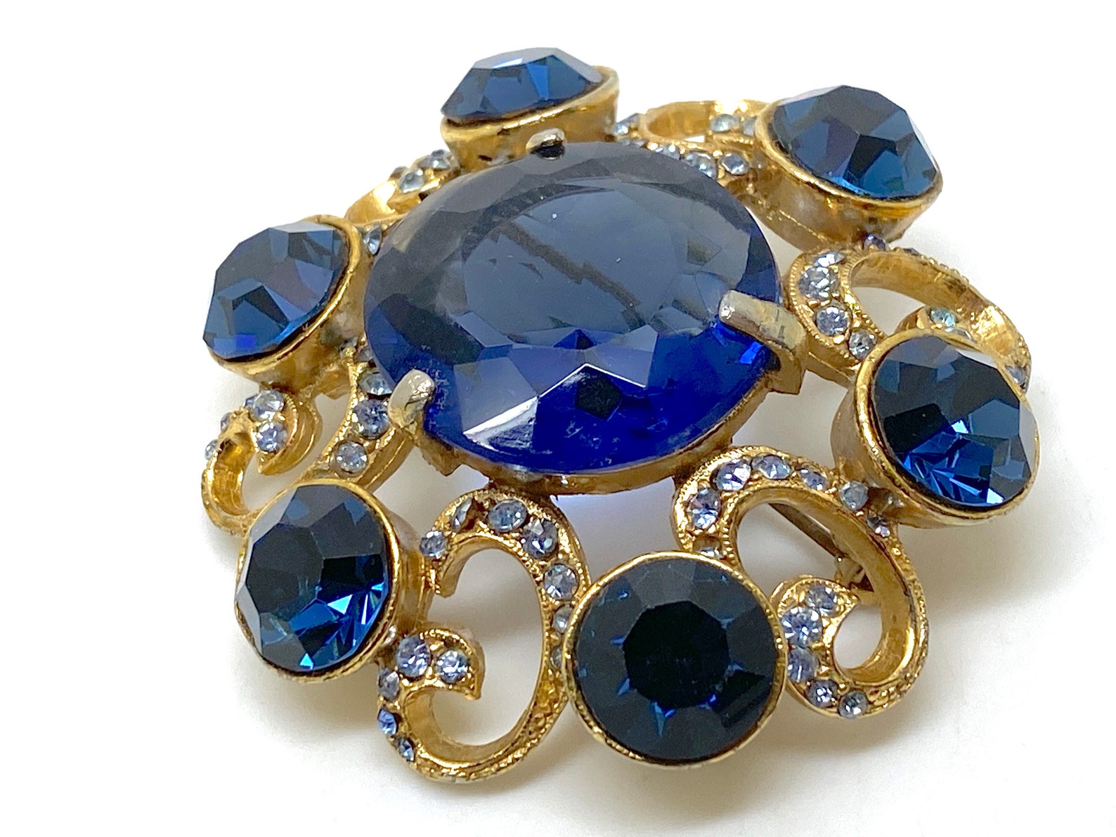 Large Vintage SPHINX Blue Crystal Statement Brooch - Etsy