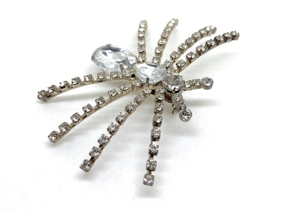 Large Designer White Crystal Spider Brooch - Signe… - Gem