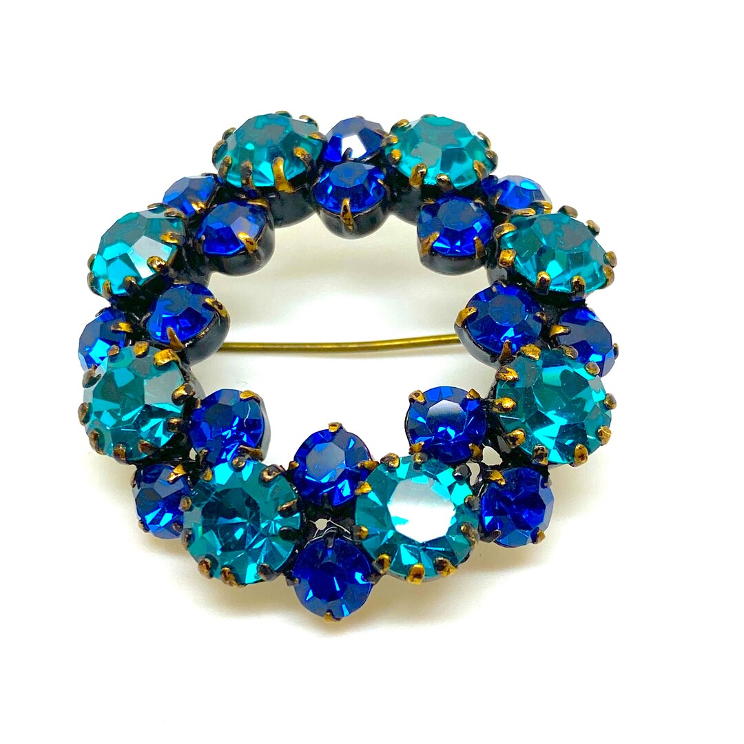 Vintage 1980's Blue Crystal Rhinestone Ring Brooch - Etsy