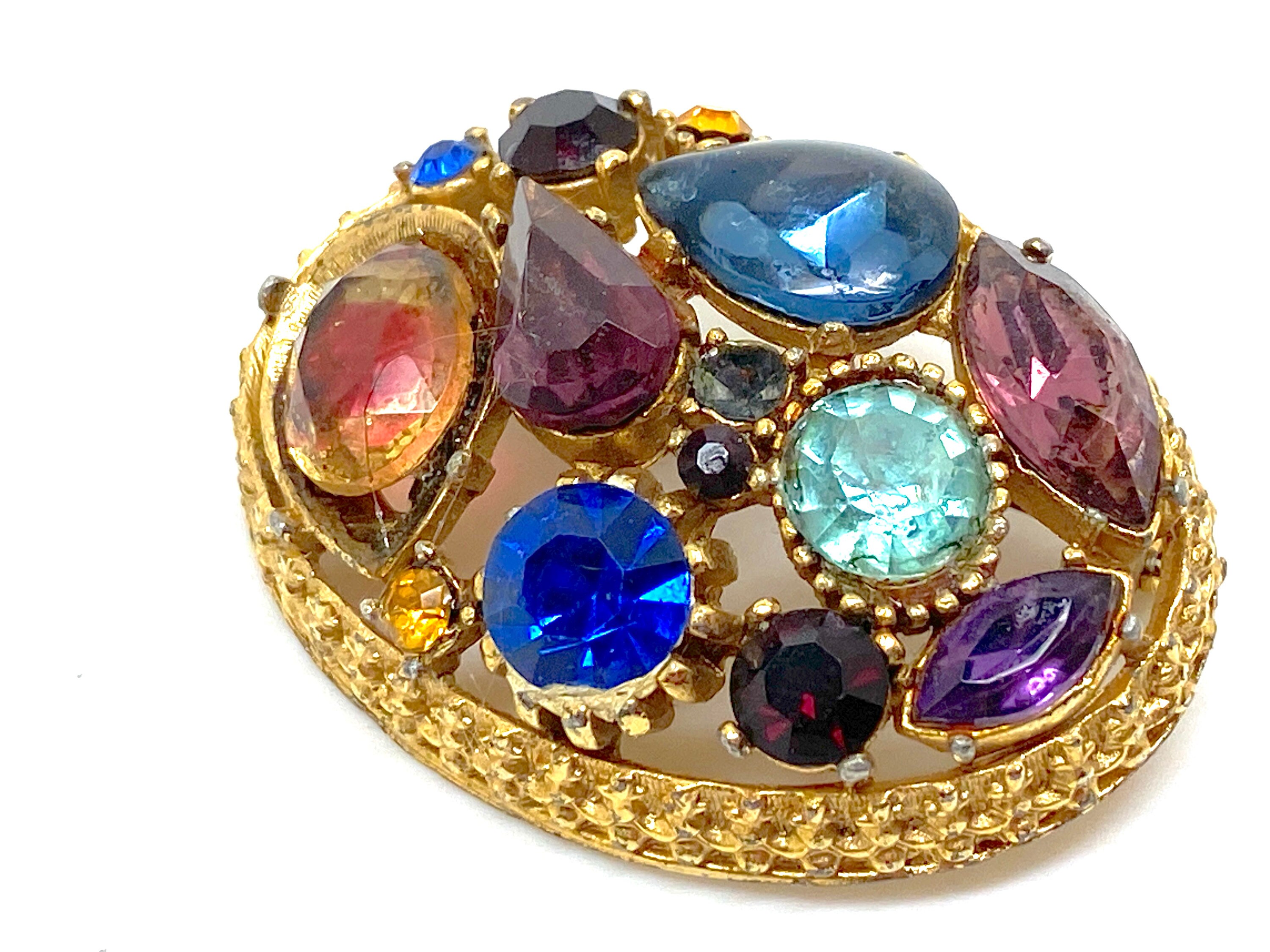 SPHINX Blue Purple Jewelled Fruit Salad Brooch - Etsy
