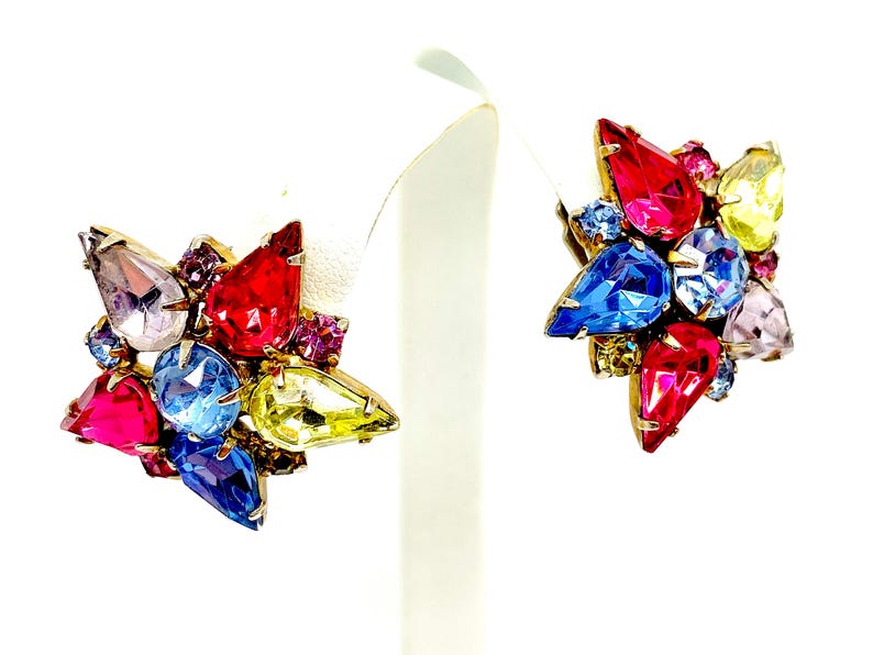 1950s Multi Coloured Crystal Star Clip Earrings | Hollywood Glamour ...