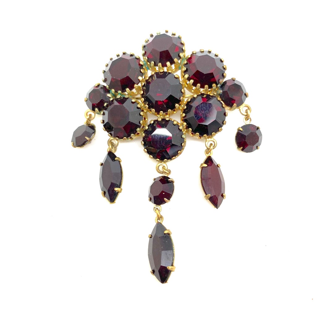 1950's Regency Style Deep Red Glass Drop Dangle Brooch - Etsy
