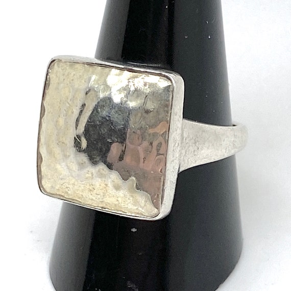 1950s Modernist Hammered Sterling Silver Square Ring … - Gem