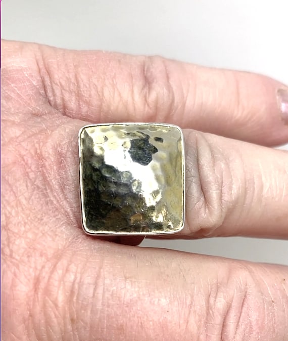 1950s Modernist Hammered Sterling Silver Square Ring … - Gem