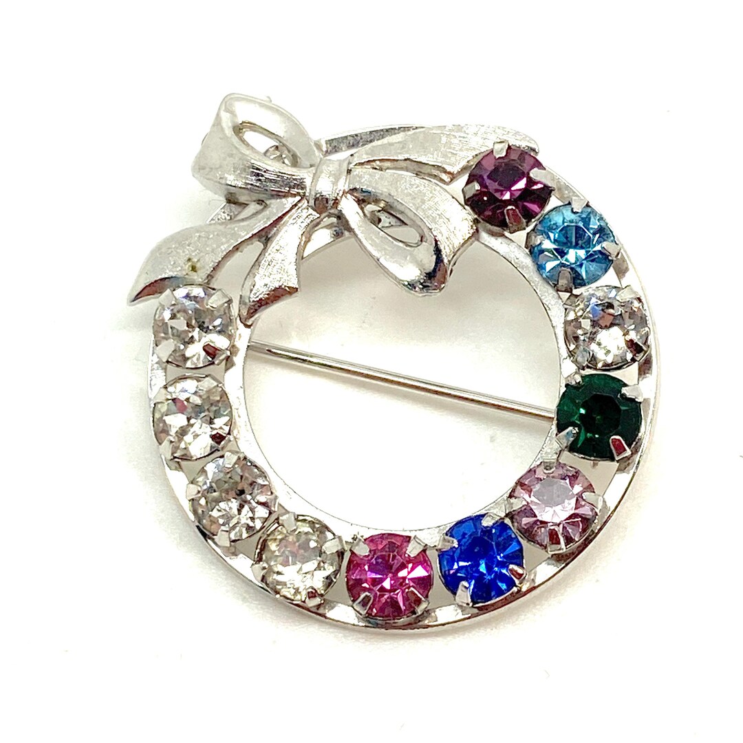 Designer Tru-kay 1950s Sterling Silver and Crystal Circle Ring Brooch ...