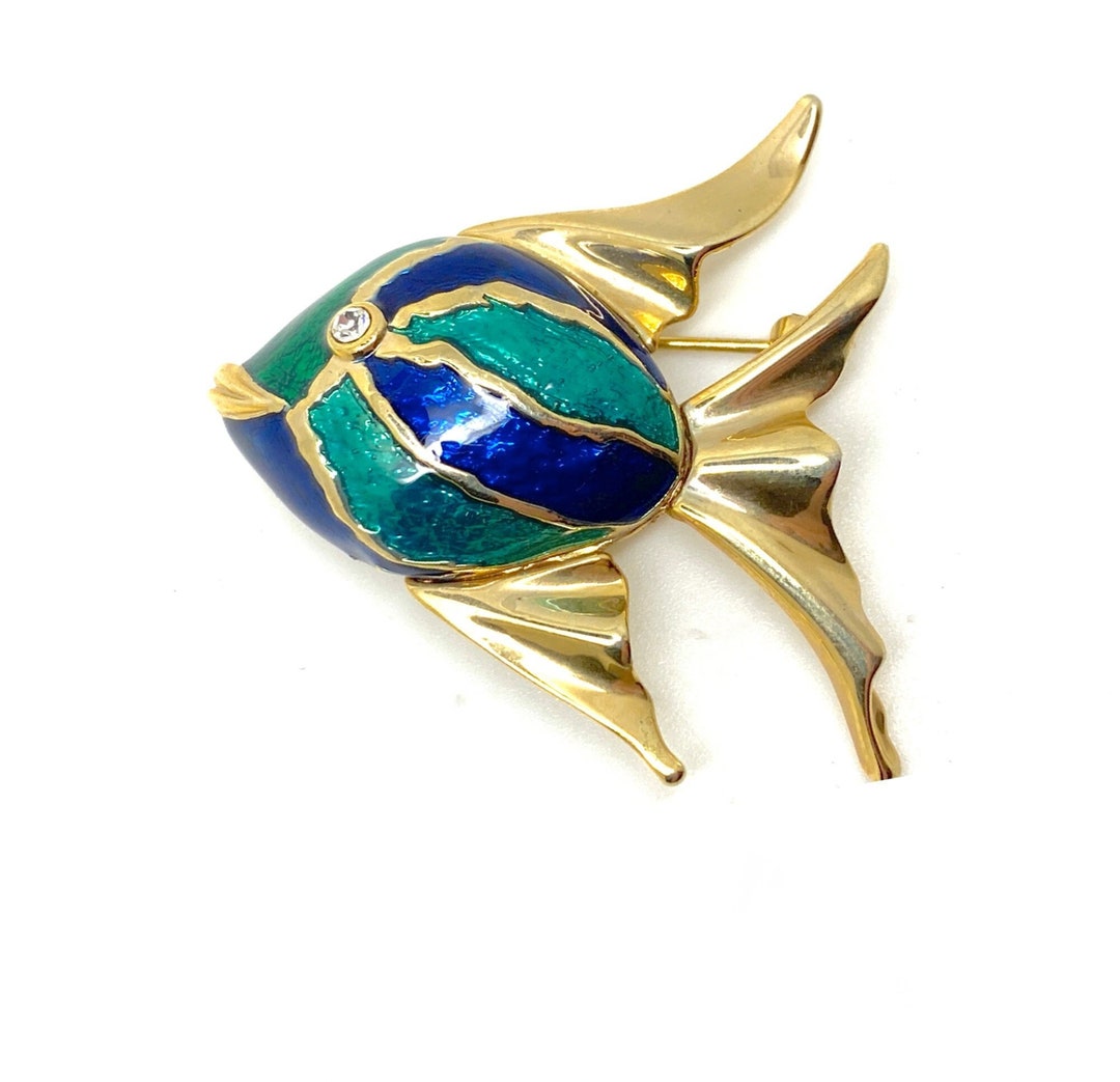 Vintage Cabouchon Enamel Crystal Rhinestone Angel Fish Brooch Pin gift ...