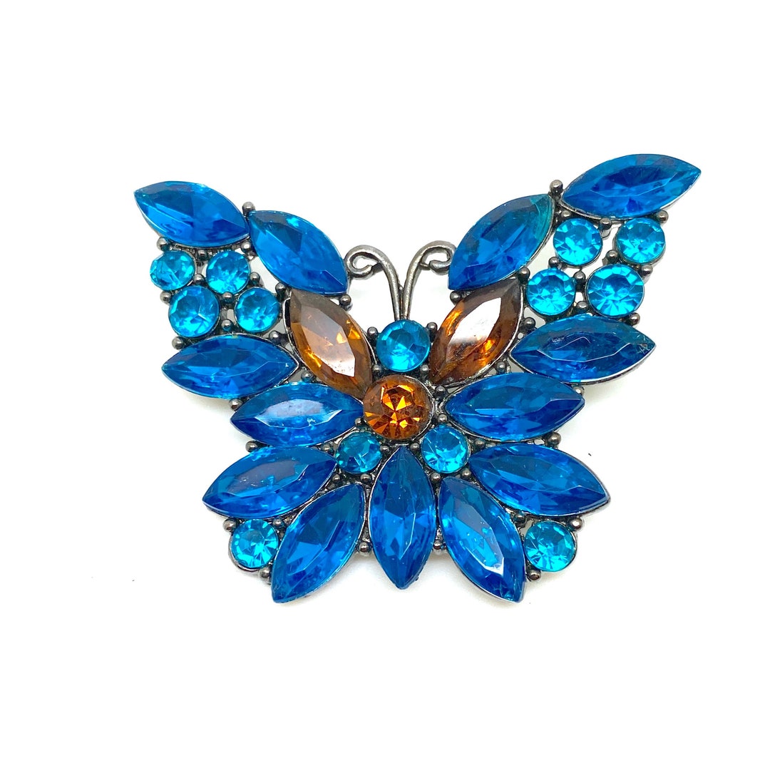 Large Modern Blue and Topaz Crystal Glass Butterfly Brooch - Etsy