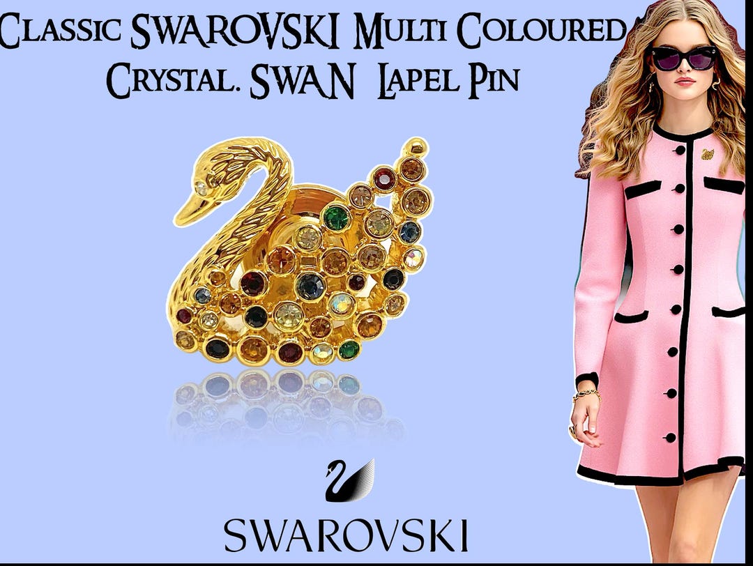 Swarovski Multi Crystal SWAN Lapel Pin - Swan Logo Signed - Etsy