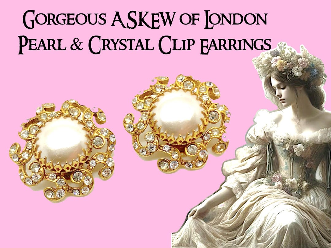 ASKEW LONDON Vintage Crystal & Faux Pearl Clip Earrings - Etsy