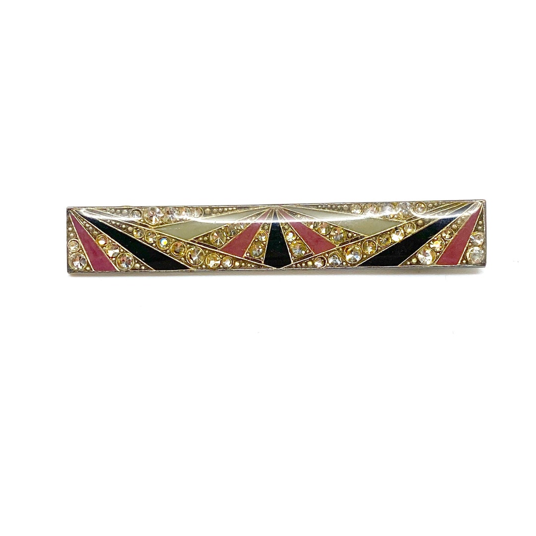 Modern Art Deco Pierre Bex Style Red Black and Gold Enamel Brooch - Etsy