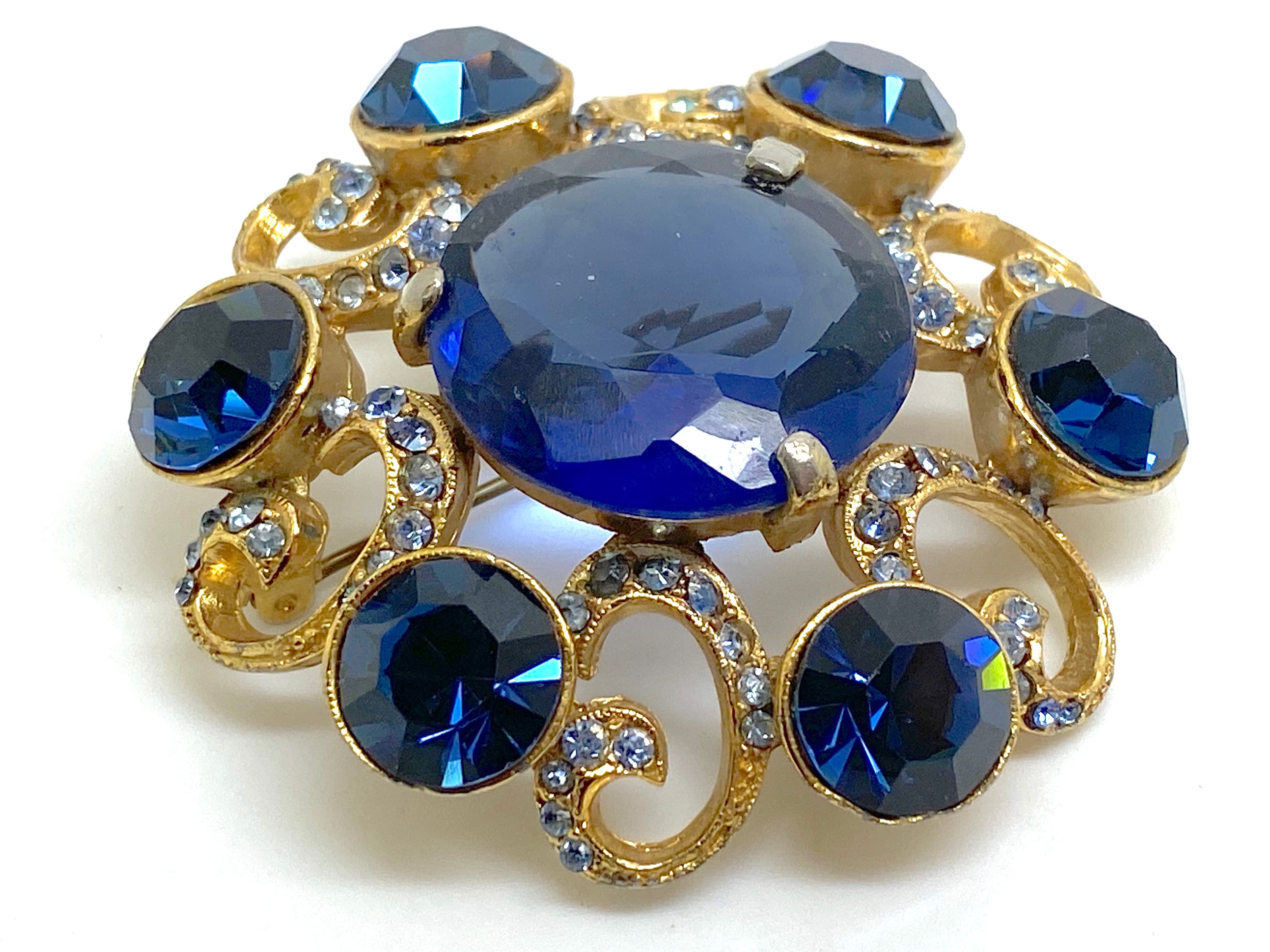Large Vintage SPHINX Blue Crystal Statement Brooch - Etsy