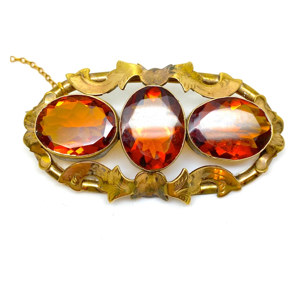Antique Victorian Ornate Pinchbeck Topaz Glass Brooch - Etsy