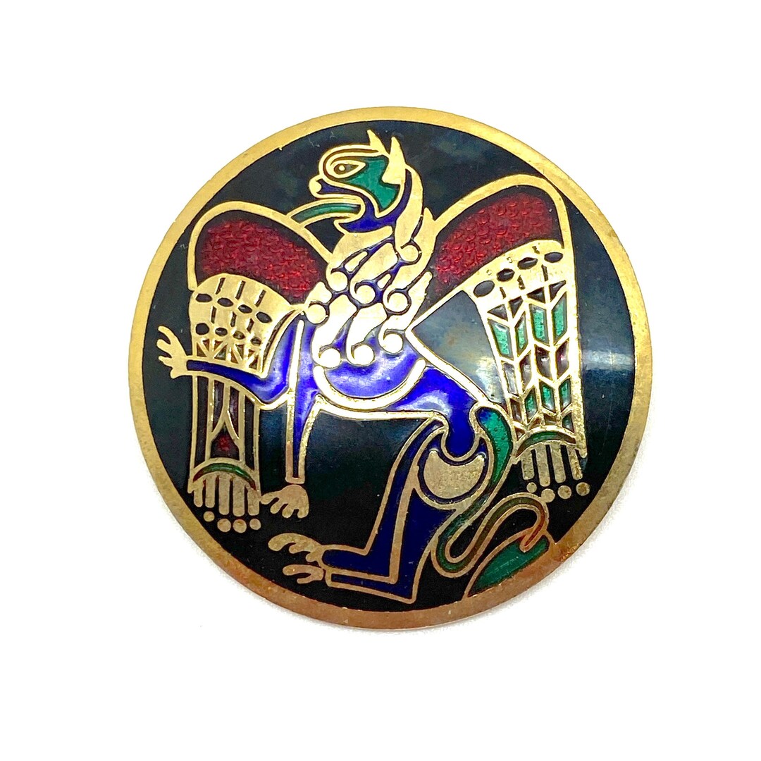 Unusual Celtic Griffin Winged Monster Beast Enamel Brooch - Etsy