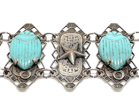 1930s Continental Silver Carved Art Glass Scarab Anci… - Gem