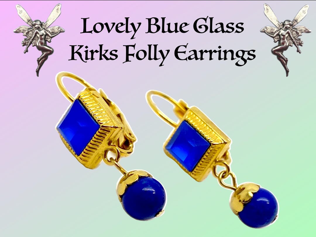 Gorgeous Kirks Folly Blue Glass Drop Dangle Earrings - Etsy