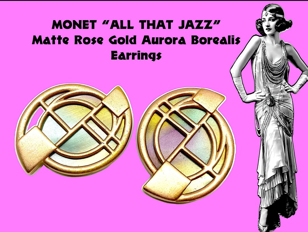 MONET 'all That Jazz "matte Rose Gold & Aurora Borealis Earrings - Etsy