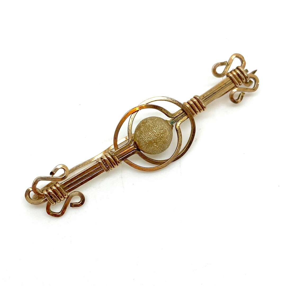 Antique Victorian Rolled Gold Goldstone Bead Wire Pin Bar Brooch - Etsy