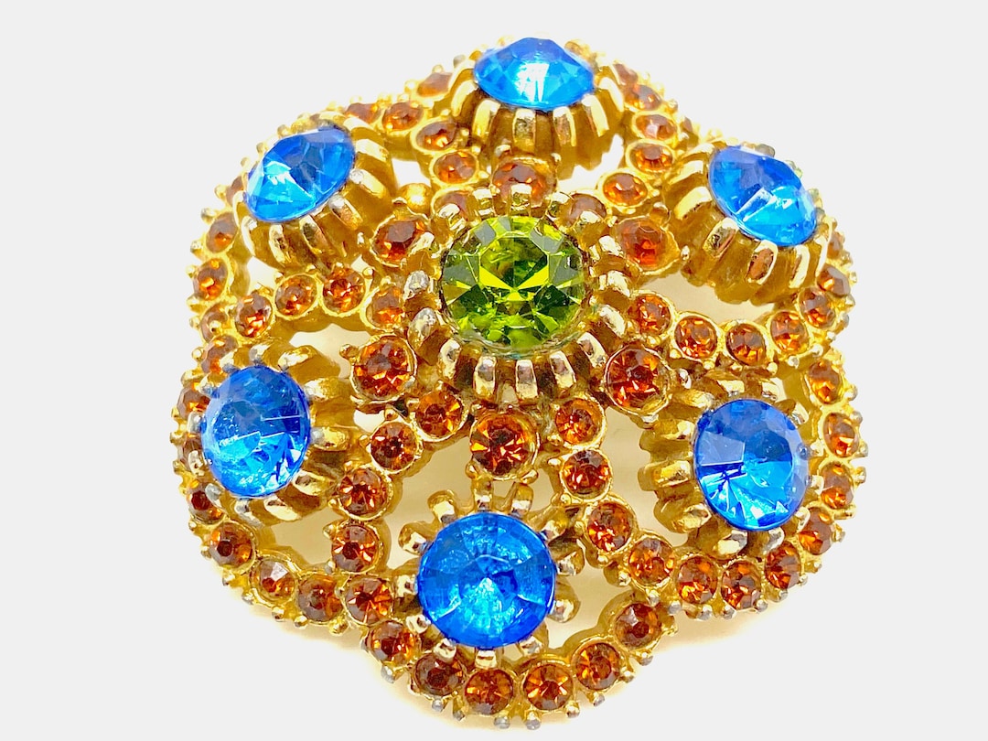 1980"s SPHINX Blue & Green Crystal Rhinestone Brooch -sphinx Cartouche ...