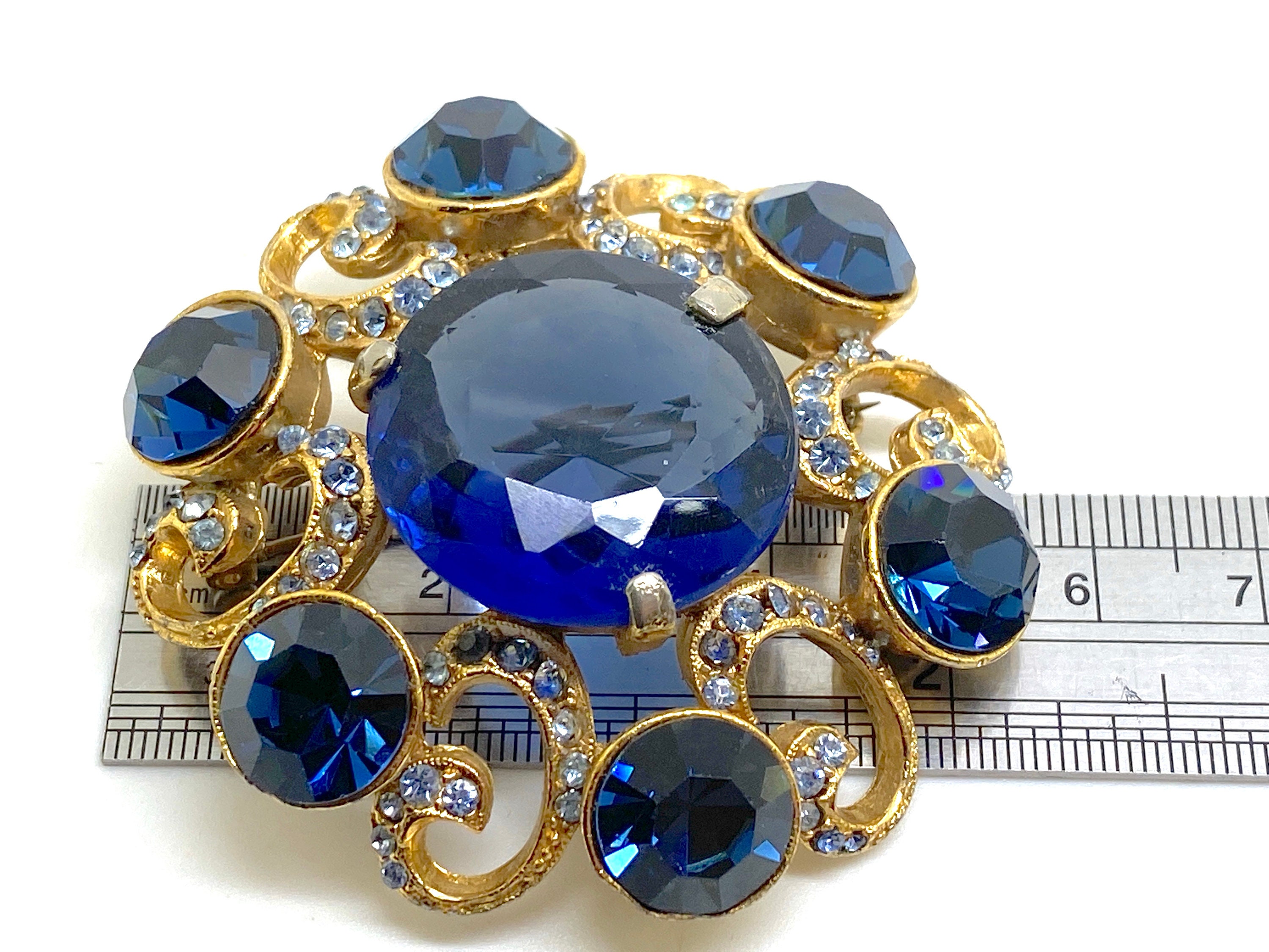 Large Vintage SPHINX Blue Crystal Statement Brooch - Etsy