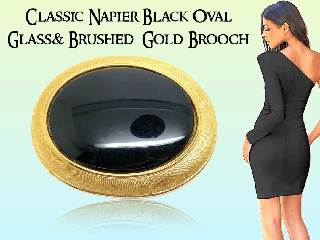 Classic Napier Black Oval Glass & Brushed Gold Brooch - Etsy