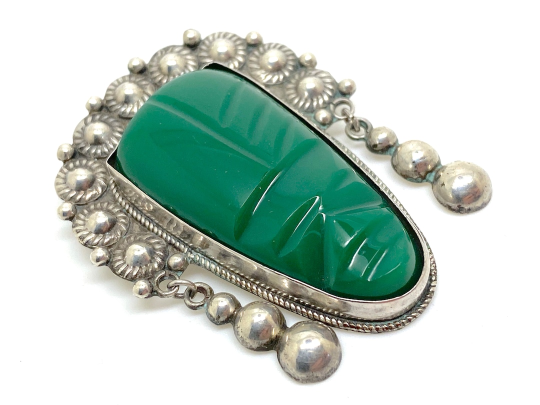 Vintage Jade Aztec Mayan Face Sterling Silver Mexican Brooch - Etsy