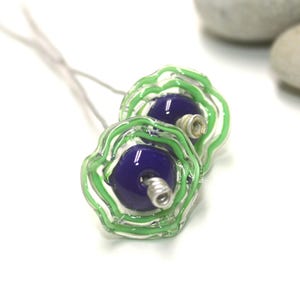 Glass Bead Pair 9x18mm With Ruffle, 2pcs, Blue Green-emerald, Artisan ...