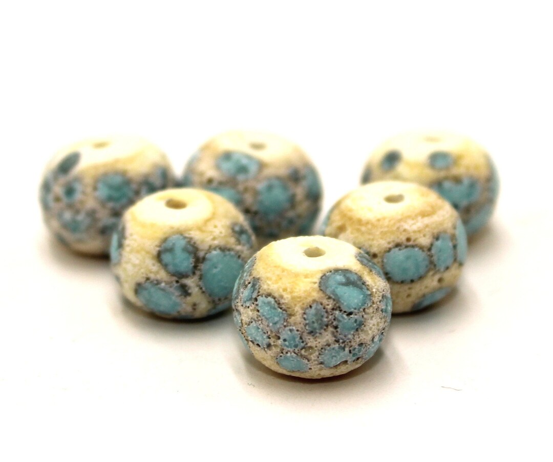 Set 6-10pcs Donut Beads 12mm With Lava Texture Ivory Blue Turquoise ...
