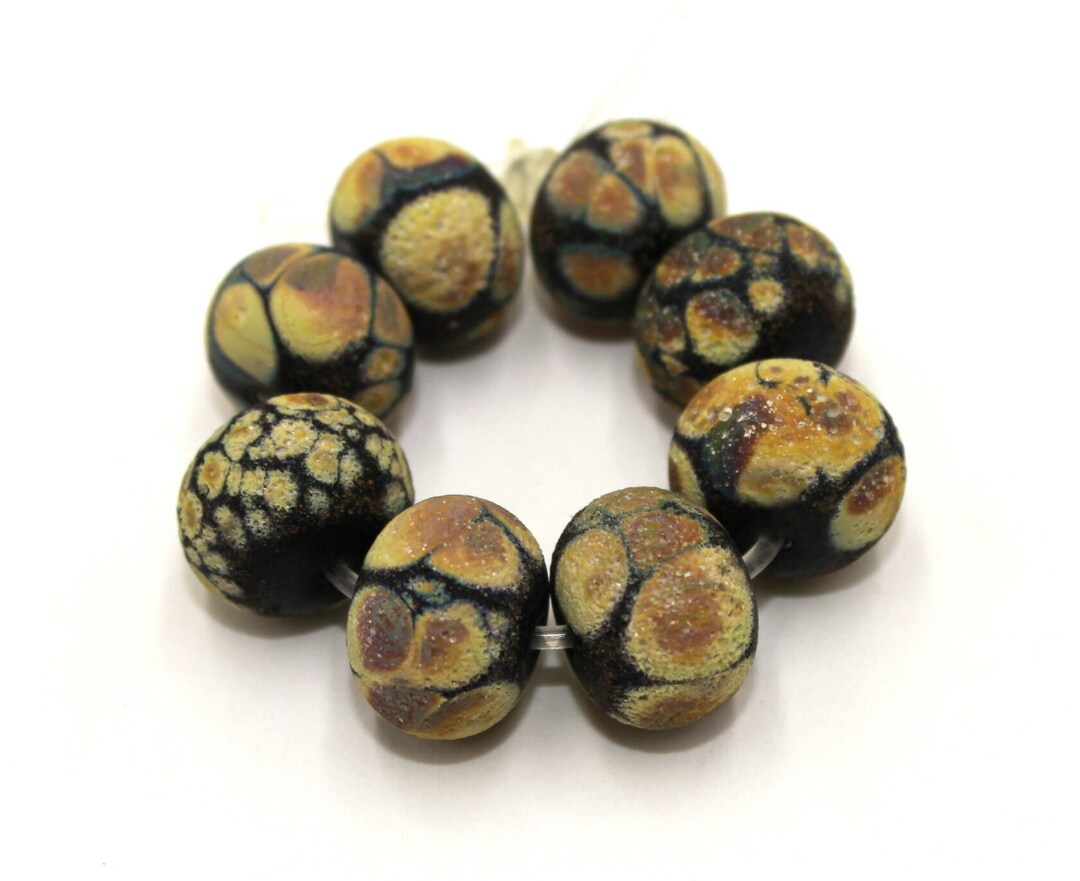 Set 8 Etched Donut Beads 14 Mm Black Raku Frit Beads With Lava - Etsy