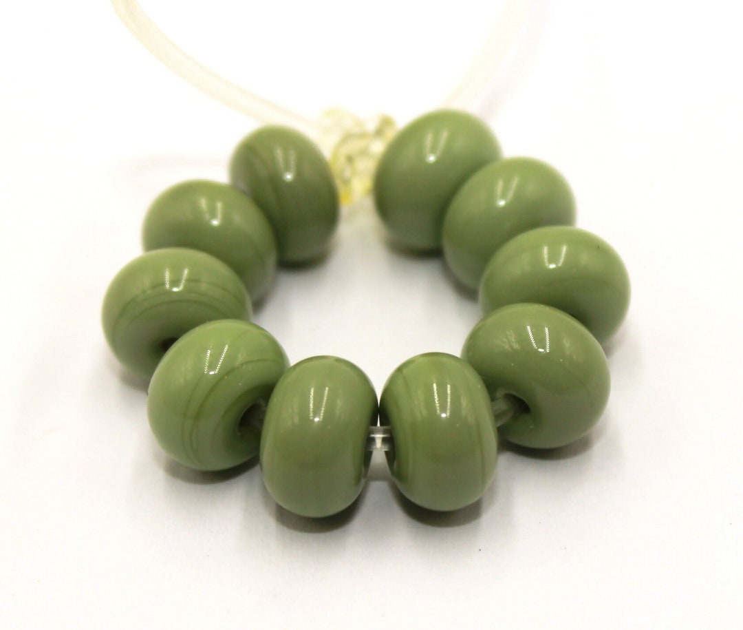 Set 10 Spacer Beads 8mm Green Olive Handmade Lampwork Glass Rondelle ...