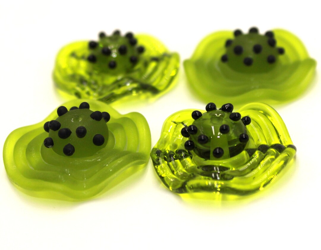 1pc Poppy Beads 25mm, Green Olive, Transparent Ruffle Beads, Etched ...