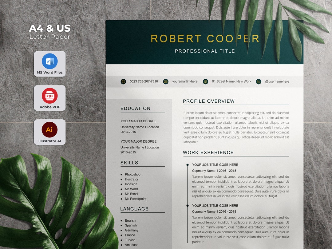 GREEN COLOR CV, Editable Cv, Instant Download, Modern Executive Resume ...