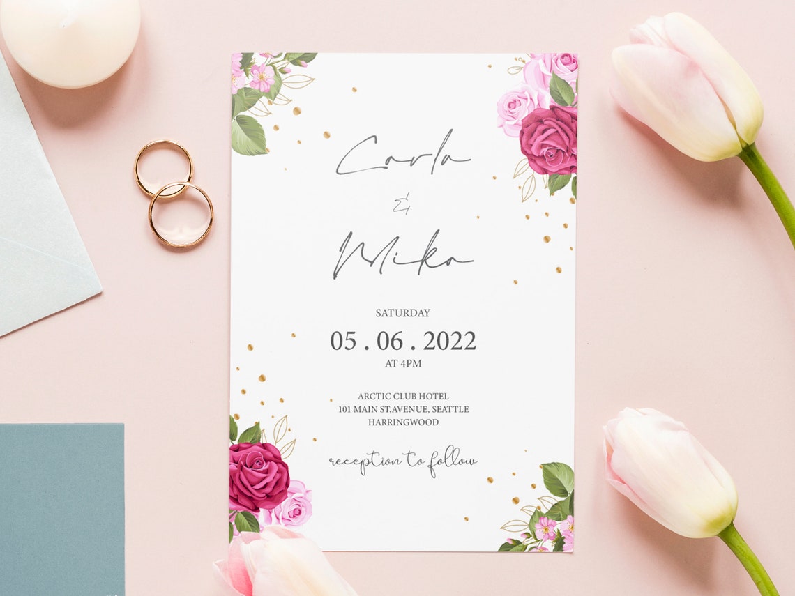 Burgundy Wedding Invitation Floral Wedding Invite Template - Etsy