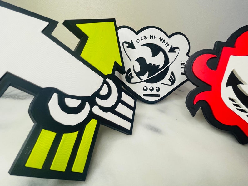 4 Splatoon Inspired Display Badges Statues ! Grizzco, Turf War, Anarchy ...