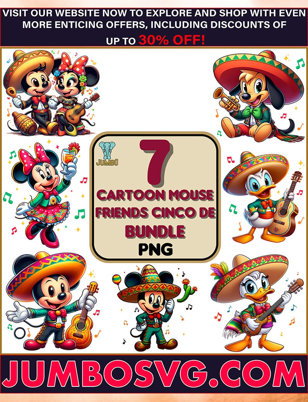 7 Cartoon Mouse Friends Cinco De Mayo Png Bundle, Cinco De Mayo Png ...