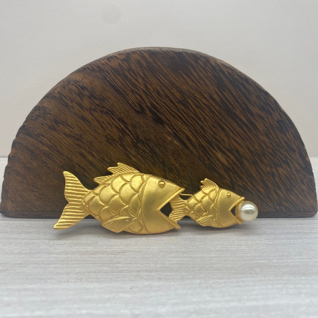 Anne Klein Fish Matte Gold Tone and Faux Pearl Brooch Pin - Etsy