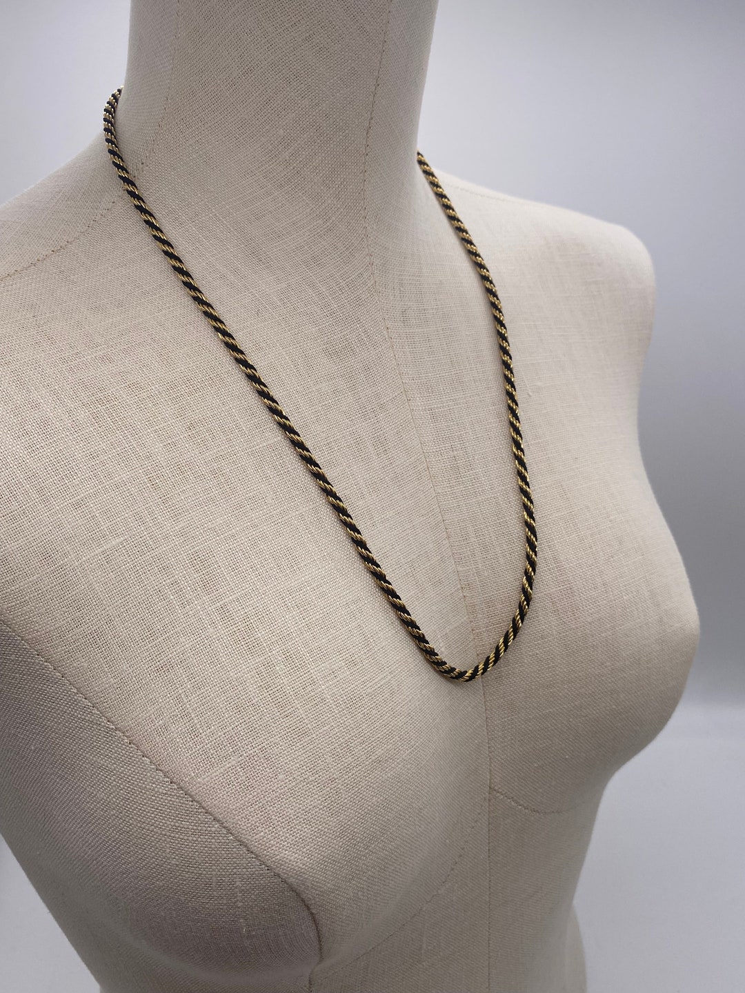 Trifari Gold Tone Black Silk Rope Chain Necklace - Etsy