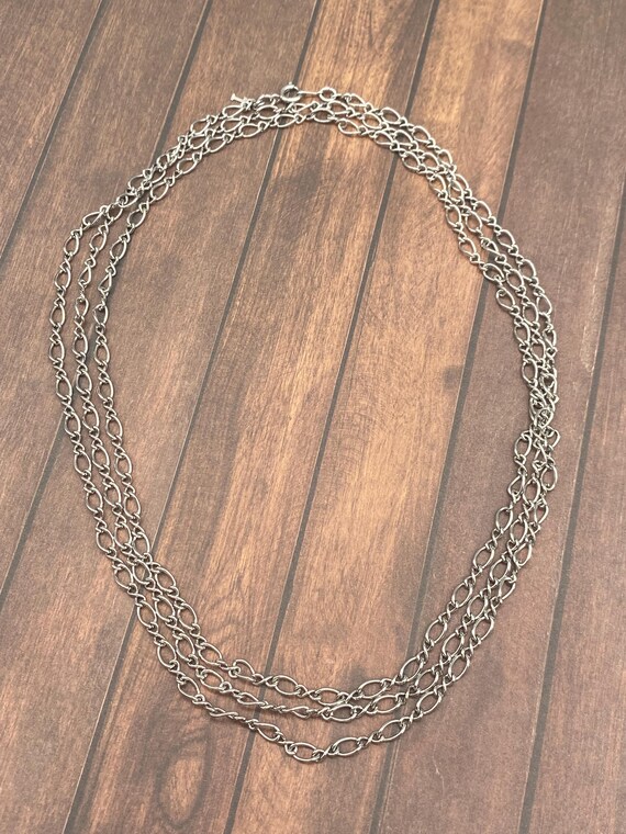 Trifari Silver Tone Extra Long Chain Necklace 54" - Gem