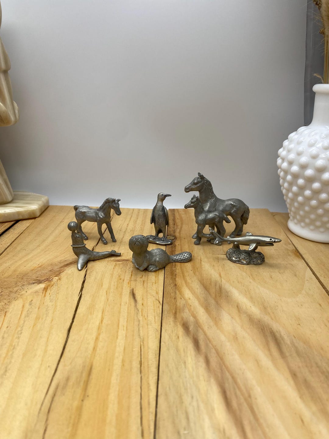Pewter Mini Figurines Animal Theme Knick Knacks: Horse, Penguin, Shark ...
