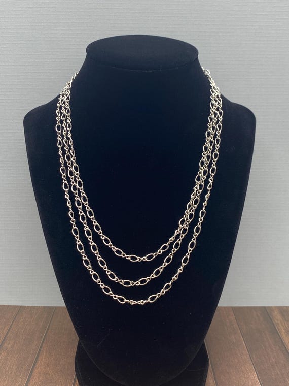 Trifari Silver Tone Extra Long Chain Necklace 54" - Gem