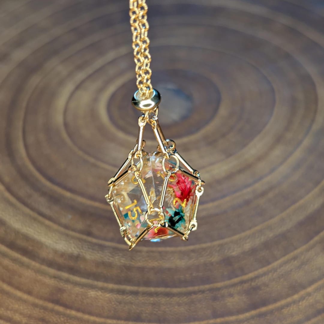 Dnd Dice Cage Pendant Necklace With Sharp Edge Resin D20, Wildflower ...