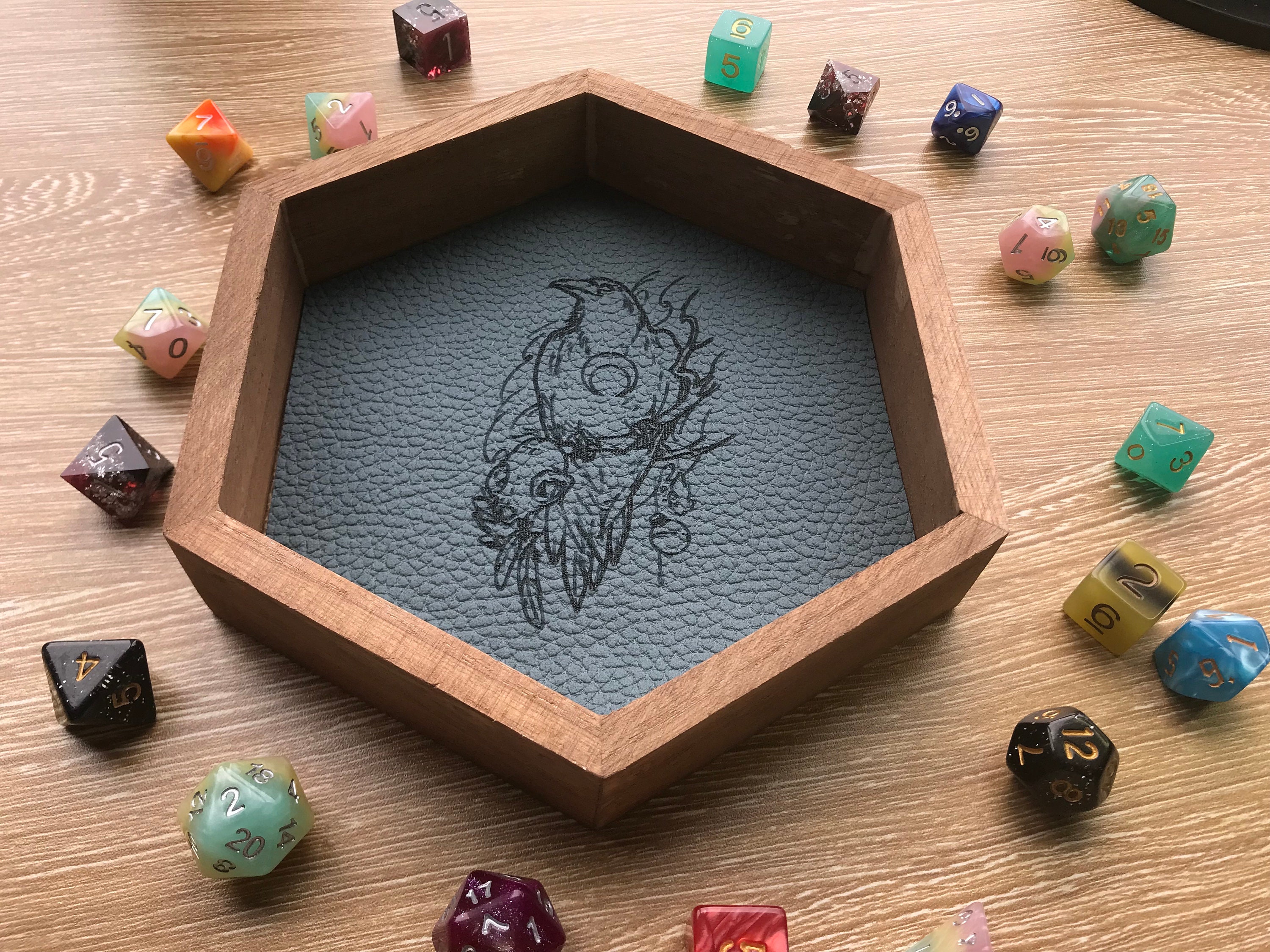Raven Dice Tray, Wooden Leather Lined Dice Rolling Tray, Gaming ...