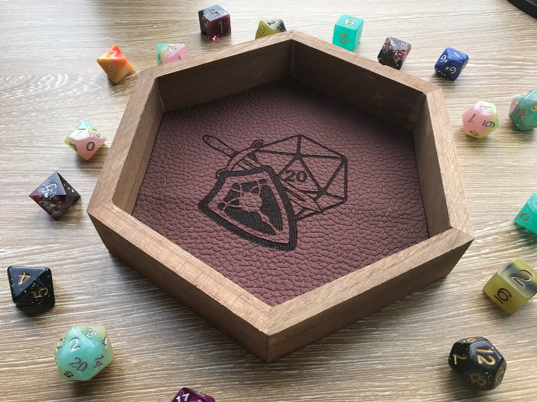 D20 Dice Tray: Wood & Faux Leather - TTRPG Gaming - Etsy