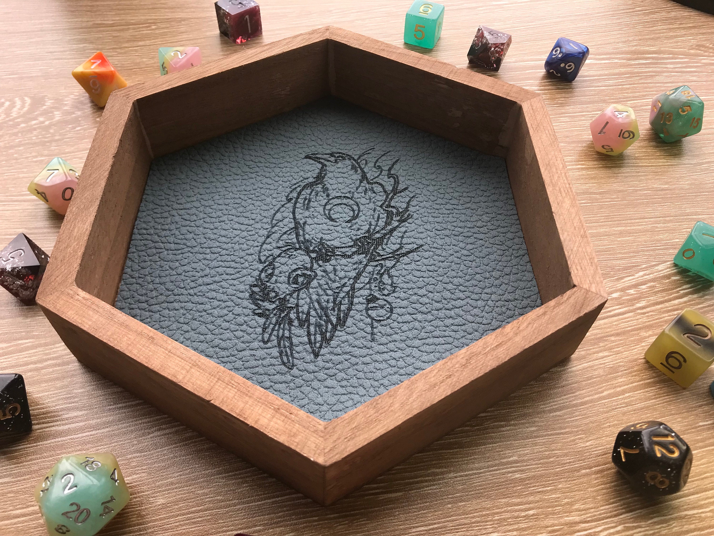 Raven Dice Tray, Wooden Leather Lined Dice Rolling Tray, Gaming ...
