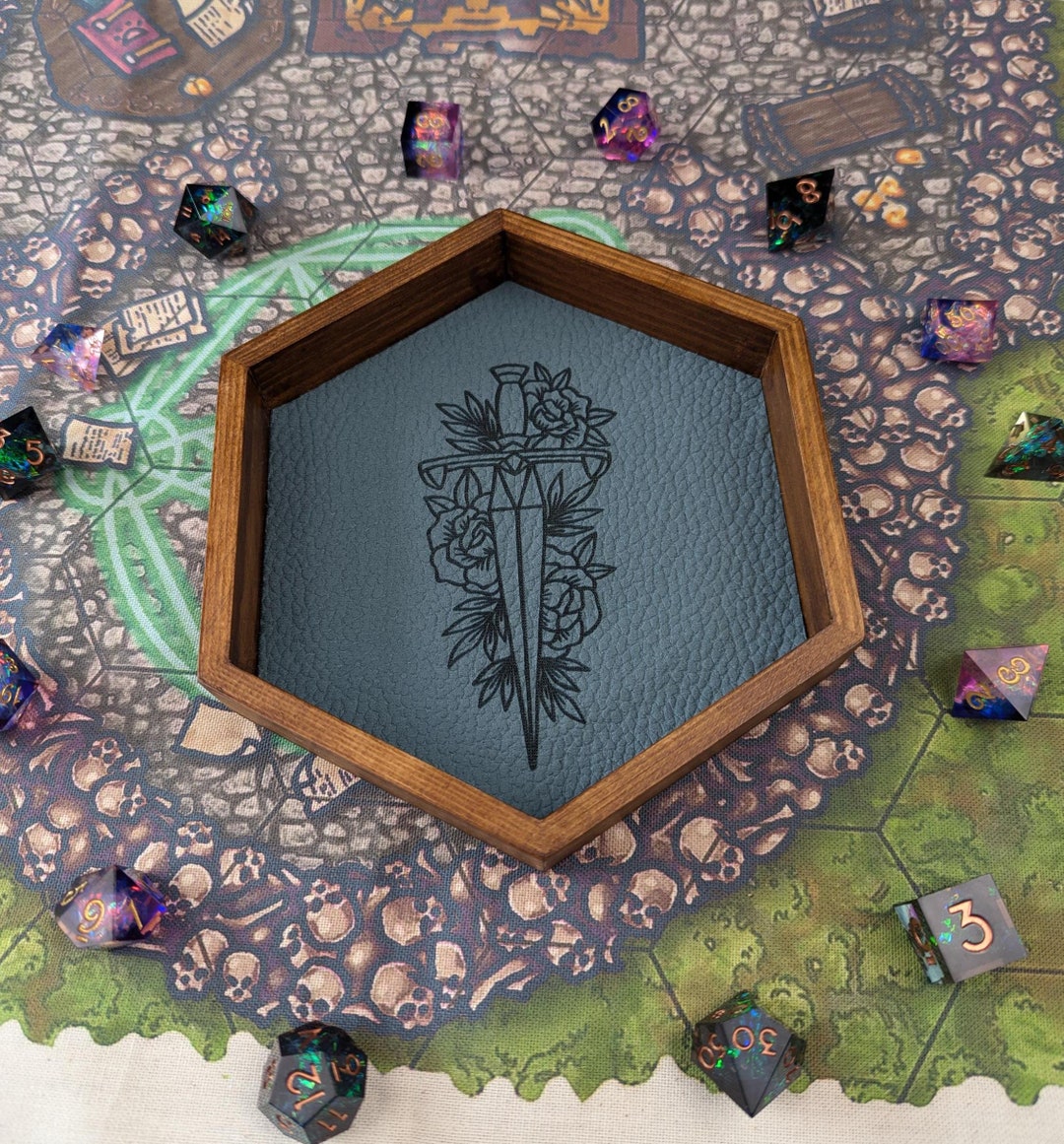 Rogue Dice Tray: Wooden Faux Leather Lined Rolling Tray for Tabletop ...